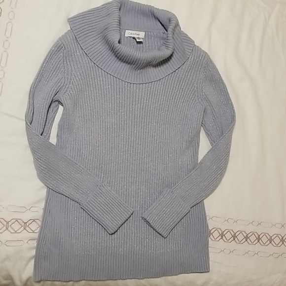 Calvin Klein | Tops | Powder Blue Sparkle Turtleneck Sweaterop | Poshmark